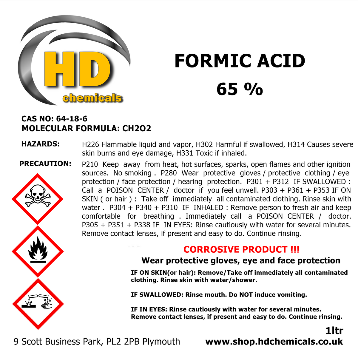 Formic Acid 65% – buy in UK online shop –HD Chemicals LTD