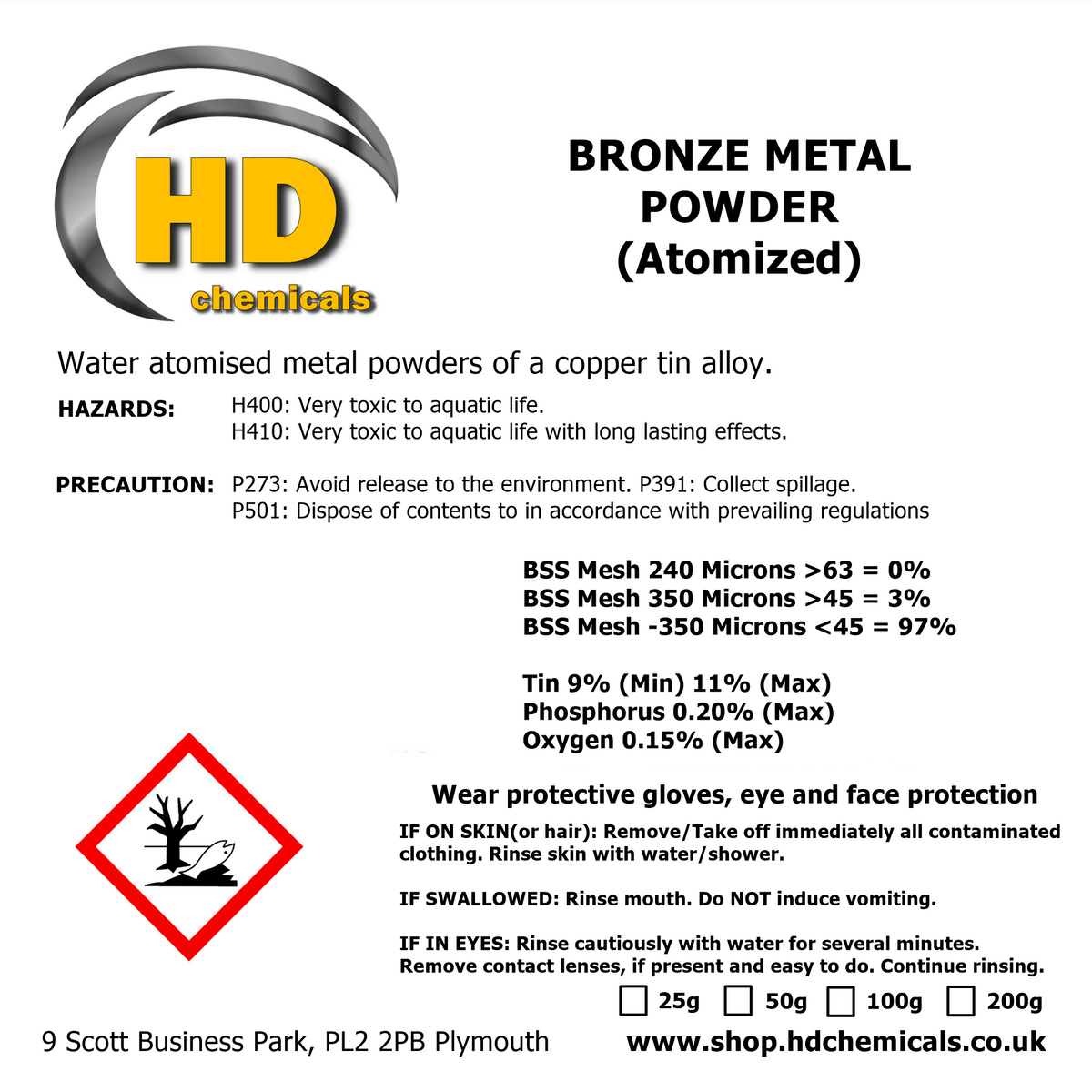 Bronze Metal Powder – buy in UK online shop –HD Chemicals LTD