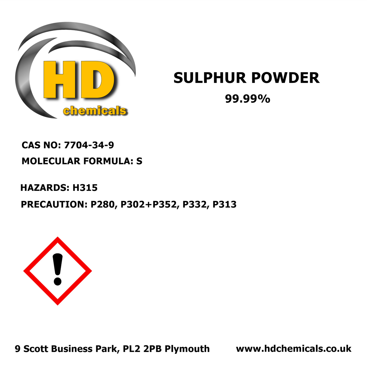 Sulphur Powder 99.99% – buy in UK online shop –HD Chemicals LTD